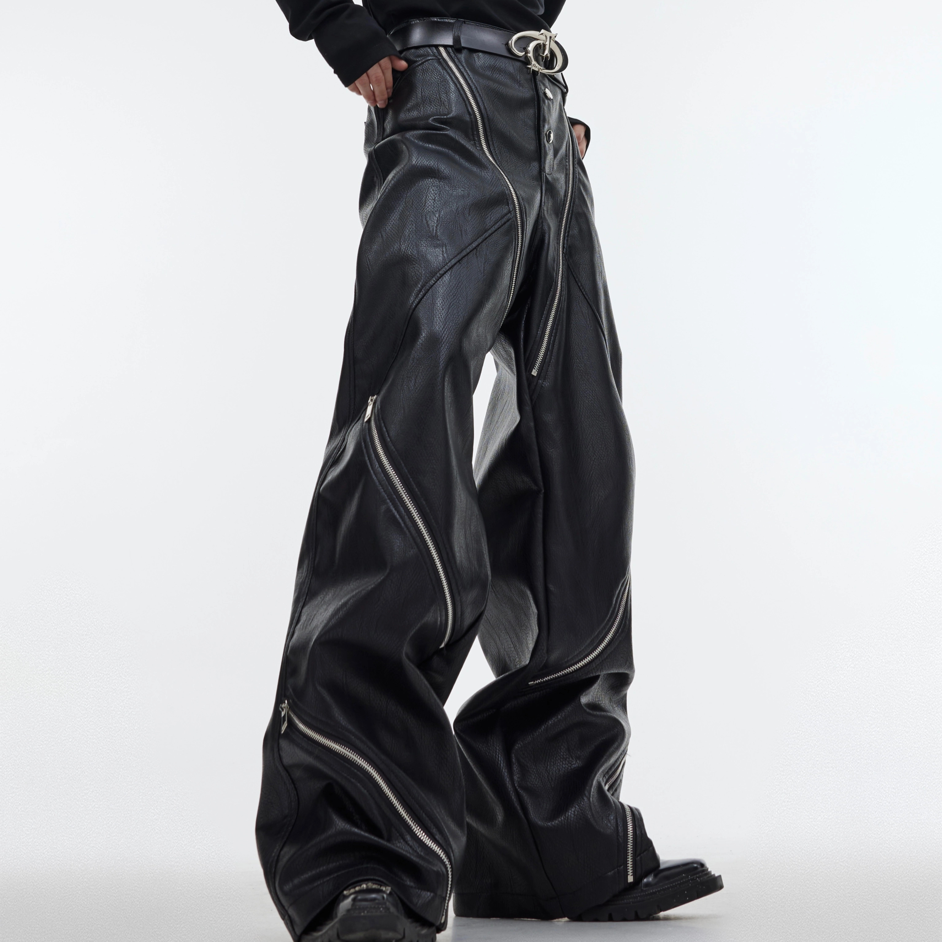 Opium Zipper Leather Pants- Fūga Studios