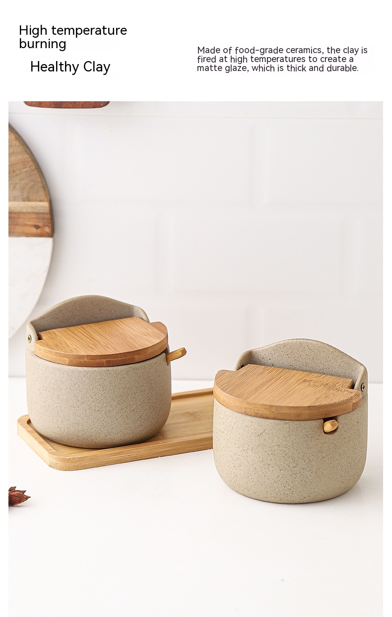Ceramic Wooden Lid Condiments Spice Jar - Yeedza.com