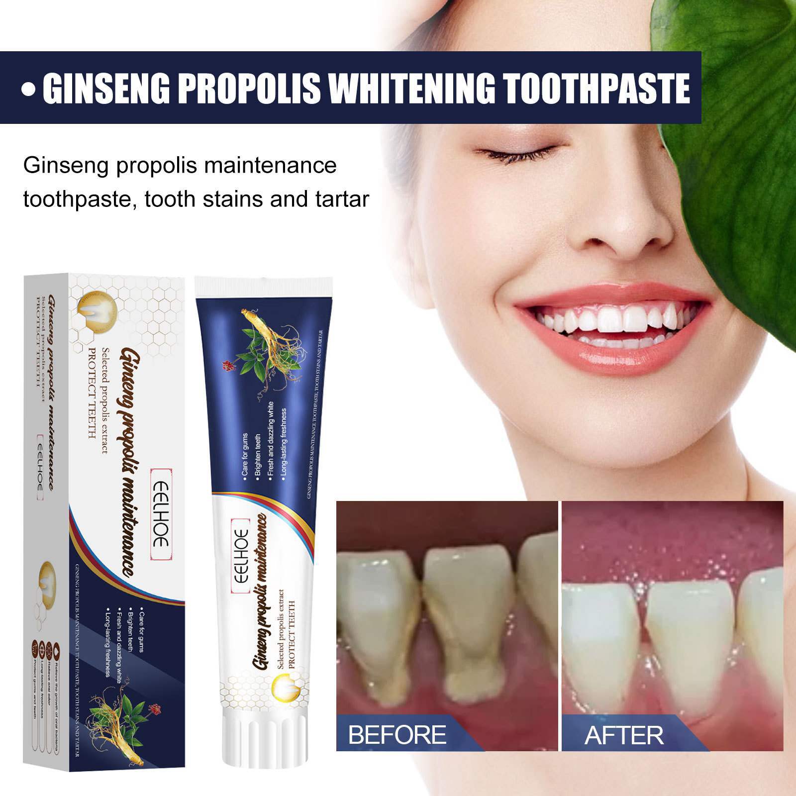 EELHOE Ginseng & Propolis Whitening Toothpaste Cleaning Stains Oral ...