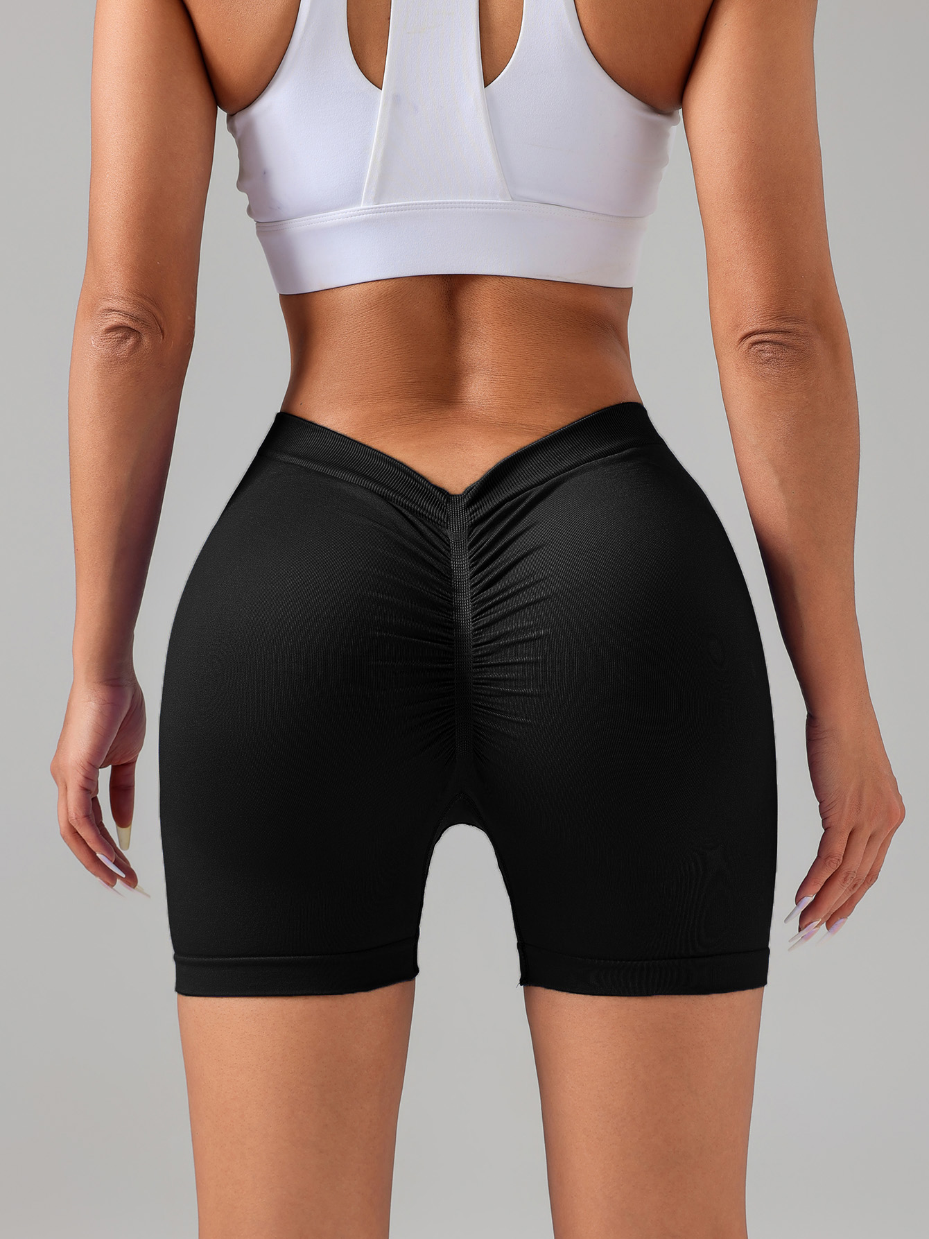 Female V-shape Waist Scrunch Elastic Tight High-rise Shorts, Seamless V ...